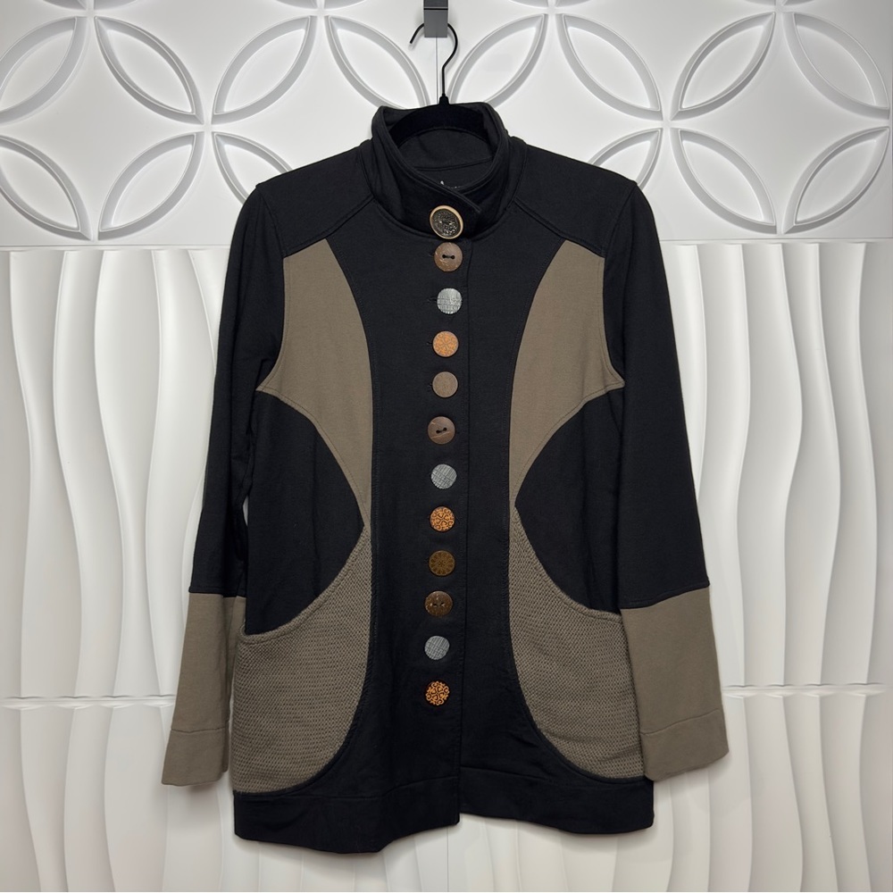 Neon Buddha Cotton Button Front Jacket - Gem
